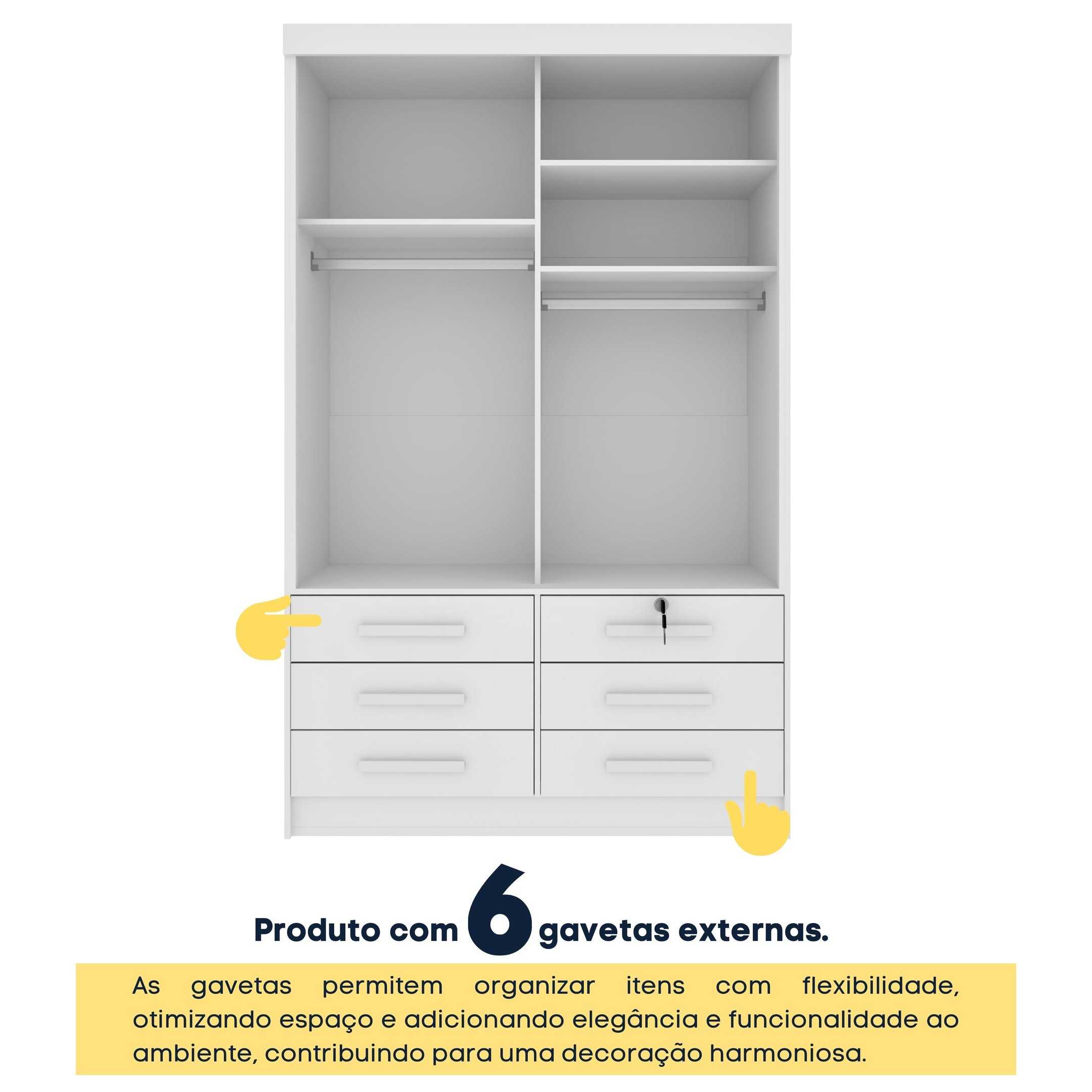 Guarda Roupa Solteiro com Espelho 2 Portas 6 Gavetas 133cm Chicago | MadeiraMadeira