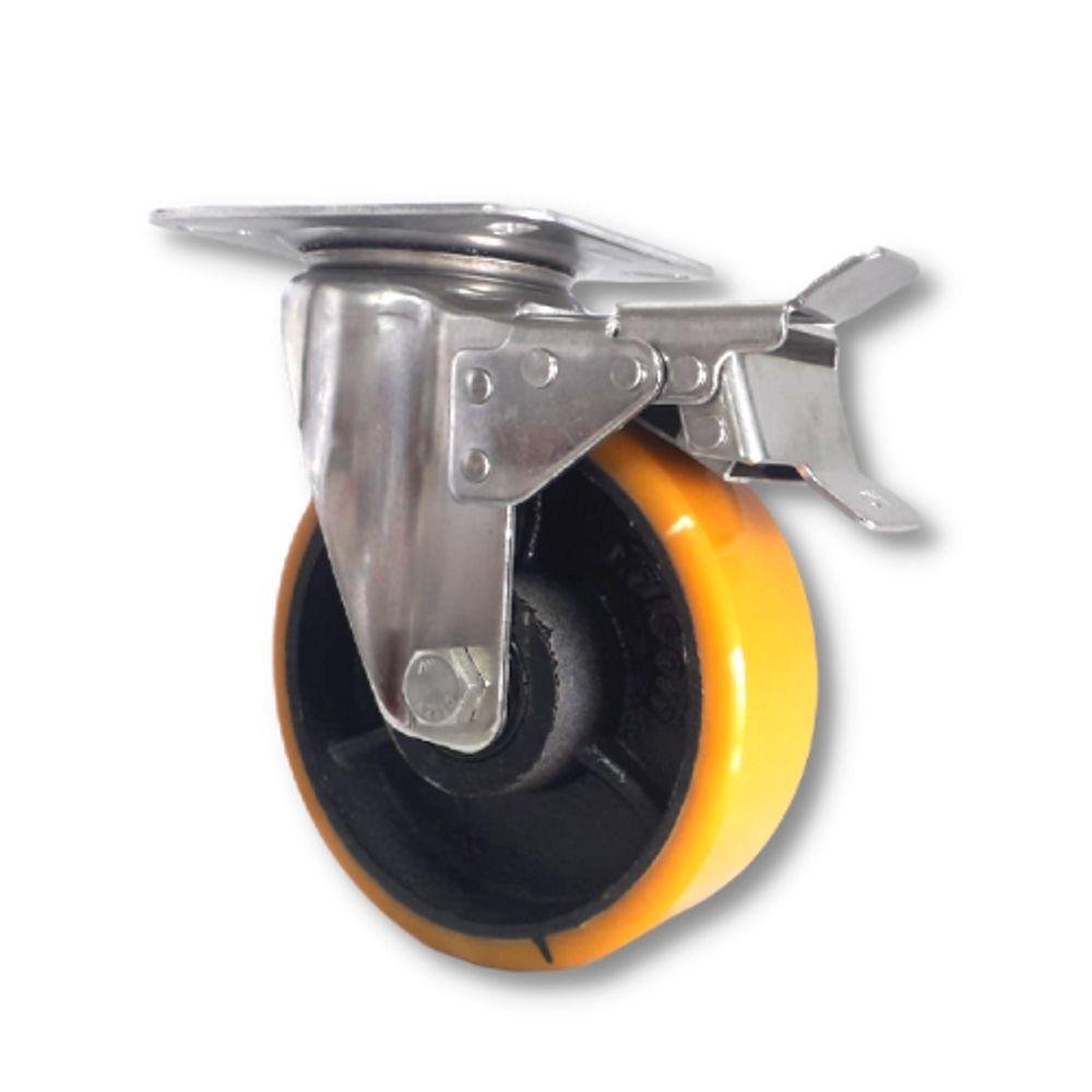 Rodizio Inox 6x2 Giratório Industrial C/freio Roda Pu 600kg ...