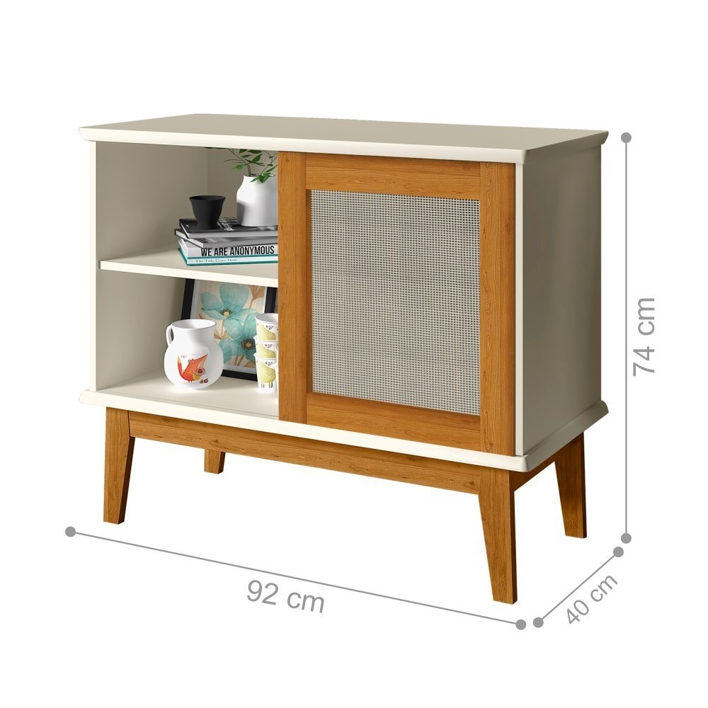 Conjunto Rack para TV e Balcão Palha Sintética Off White Madeira ...