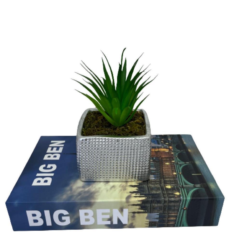 Conjunto decoração livro Big Ben + vaso prata quadrado | MadeiraMadeira