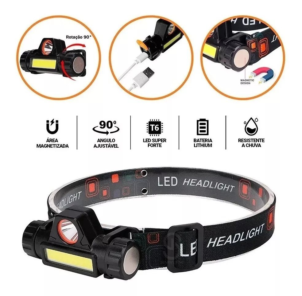 Lanterna LED de Cabeça com Bateria Recarregável Luatek | MadeiraMadeira