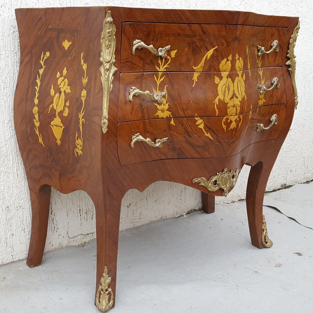 Cômoda Bombê Luis XV Apl. Bronze 3 Gavetas Tampo Em Mármore ...