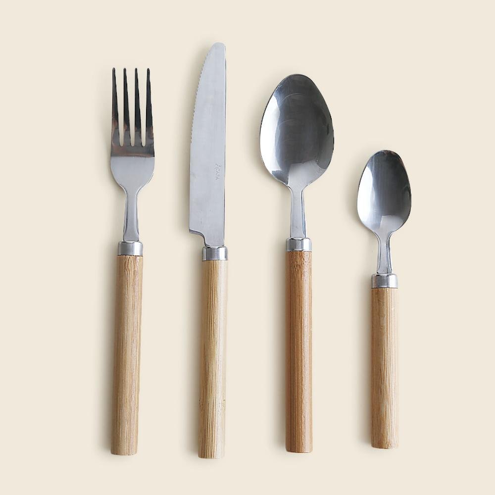Faqueiro Bambu Inox com 16 Peças - A\casa | MadeiraMadeira