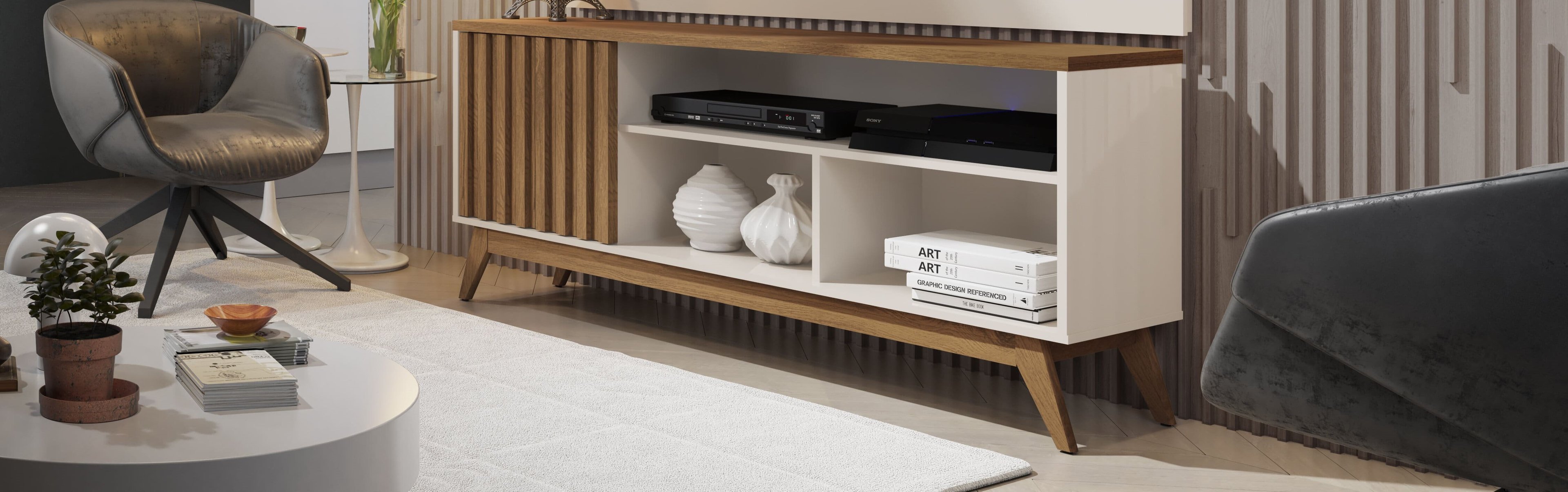 Rack para Sala Estar Malbec Wood TV até 55 Polegadas:Off White/Freijó ...