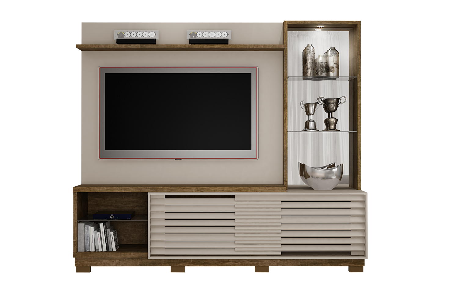 Home Theater Ravena para TV até 65 Polegadas Valdemoveis Off White/Ipê ...