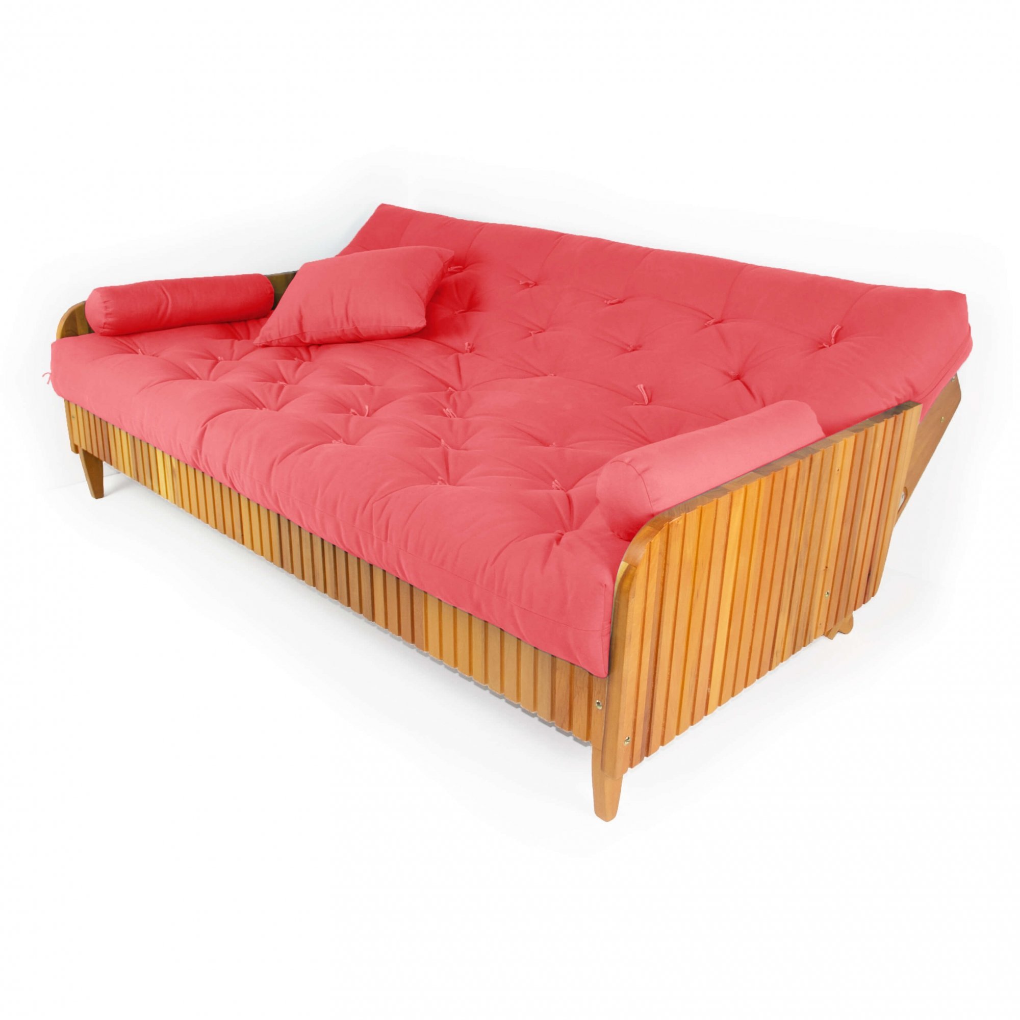 Sofá Cama Paris Ripado Sarja Goiaba Madeira Nobre | MadeiraMadeira