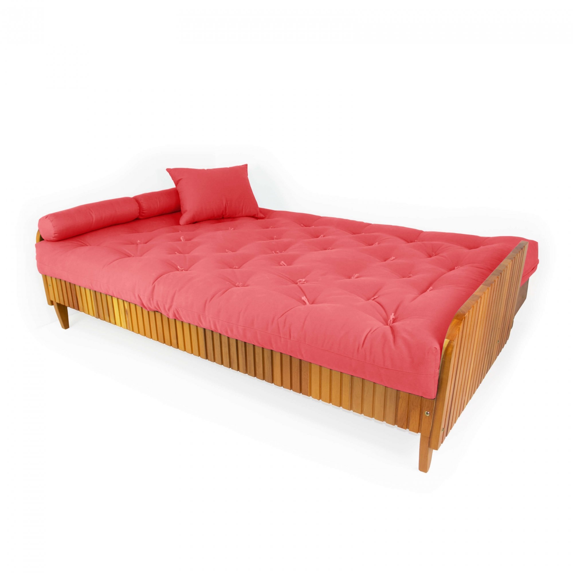 Sofá Cama Paris Ripado Sarja Goiaba Madeira Nobre | MadeiraMadeira