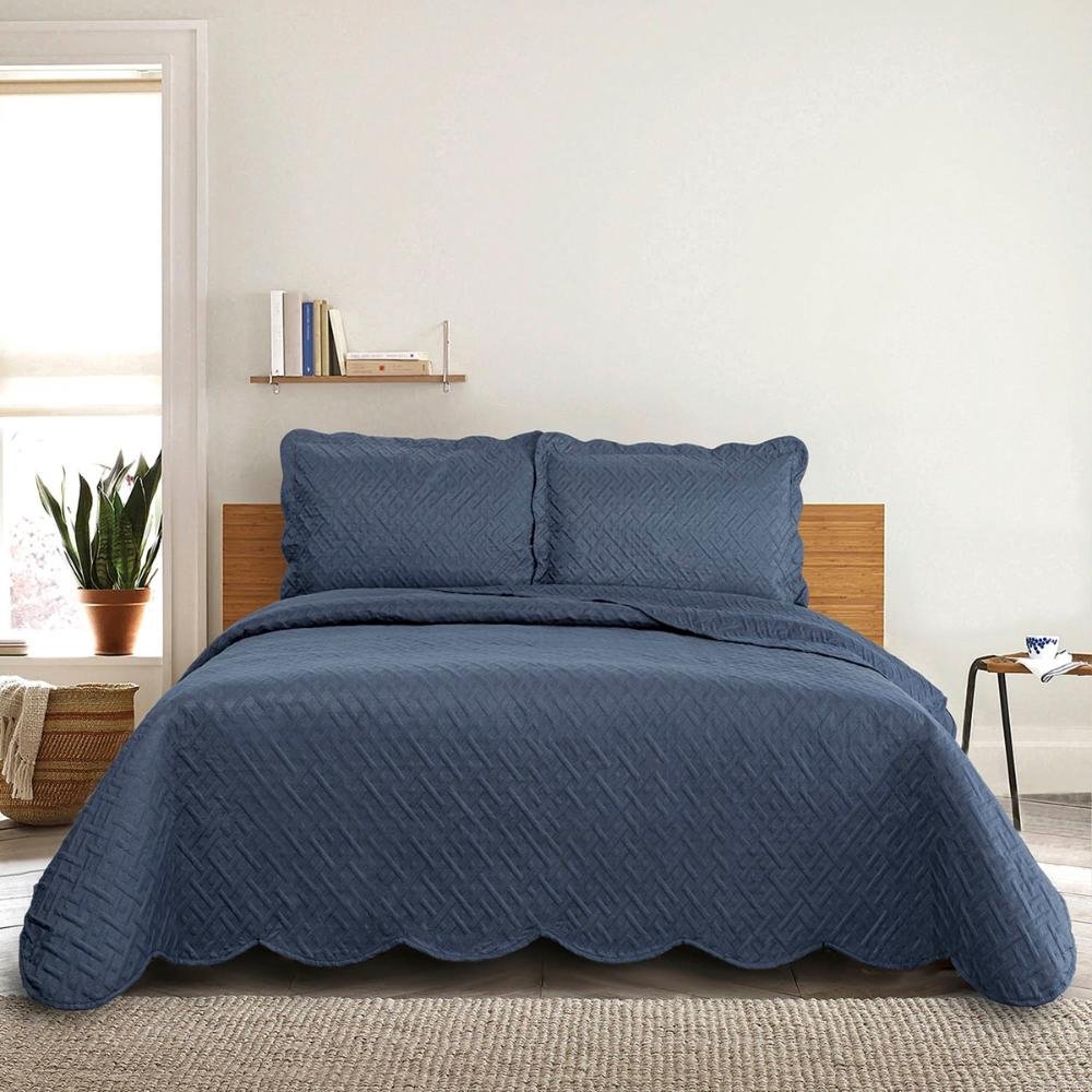 Colcha King Tressê Camesa 260x280cm 3 Peças Marinho | MadeiraMadeira
