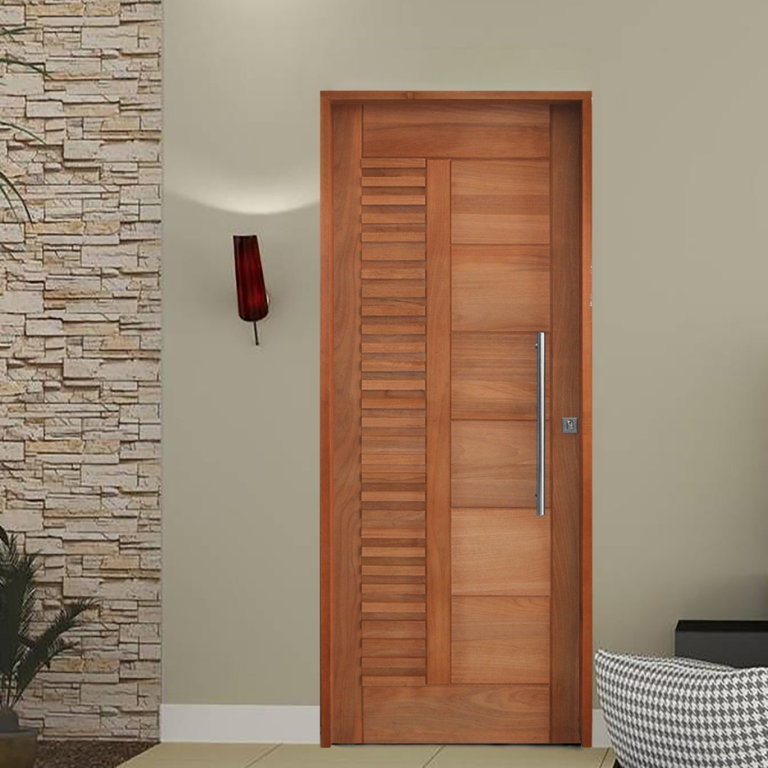 Kit Porta de Madeira 210x72cm Batente 14cm Fechadura Externa Rolete ...