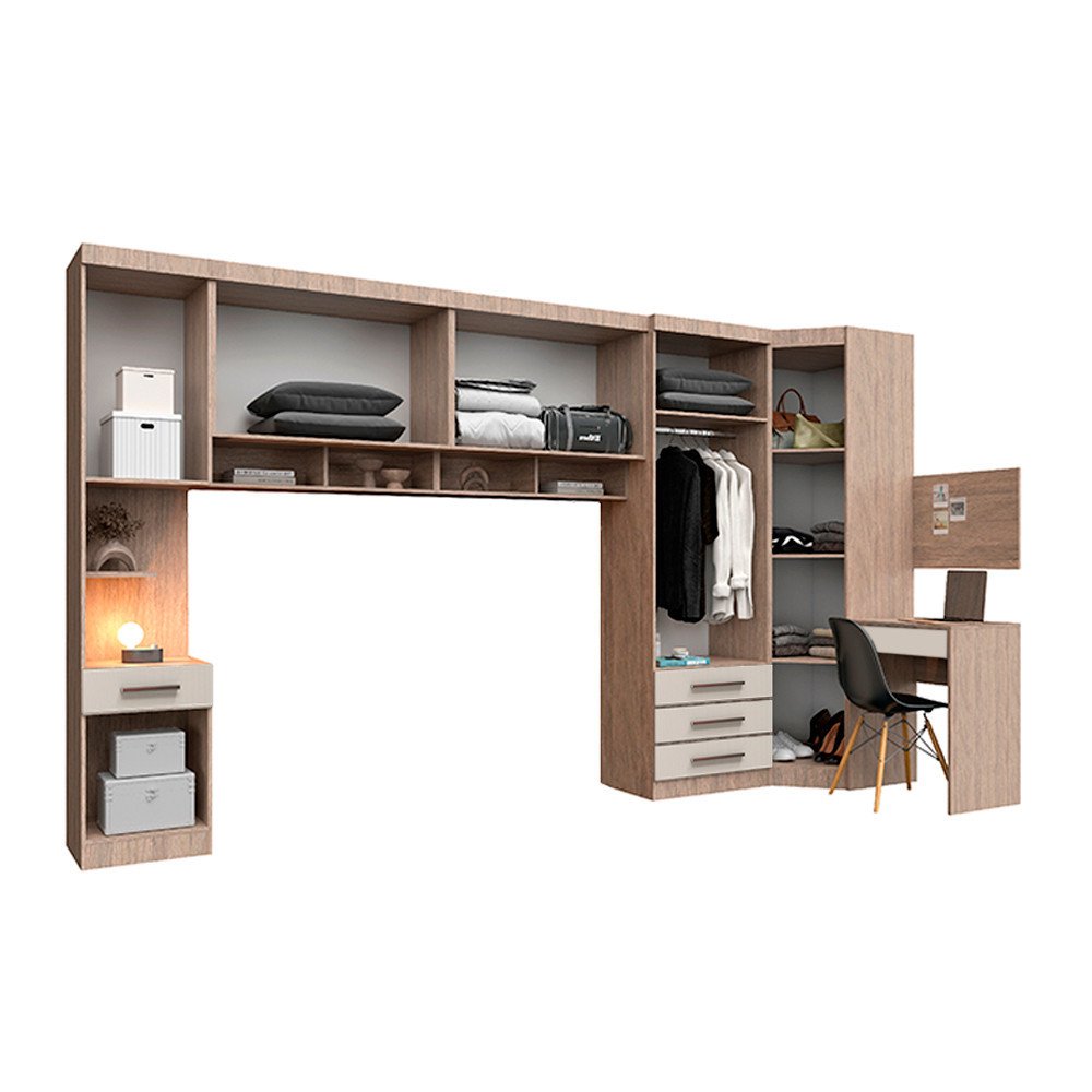 Guarda Roupa de Canto Solteiro 7 Portas e 4 Gavetas com Escrivaninha ...
