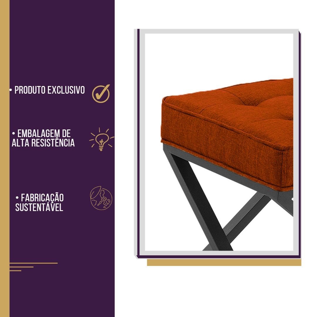 Puff Quadrado Estilo Industrial de Linho - Terra Cota | MadeiraMadeira