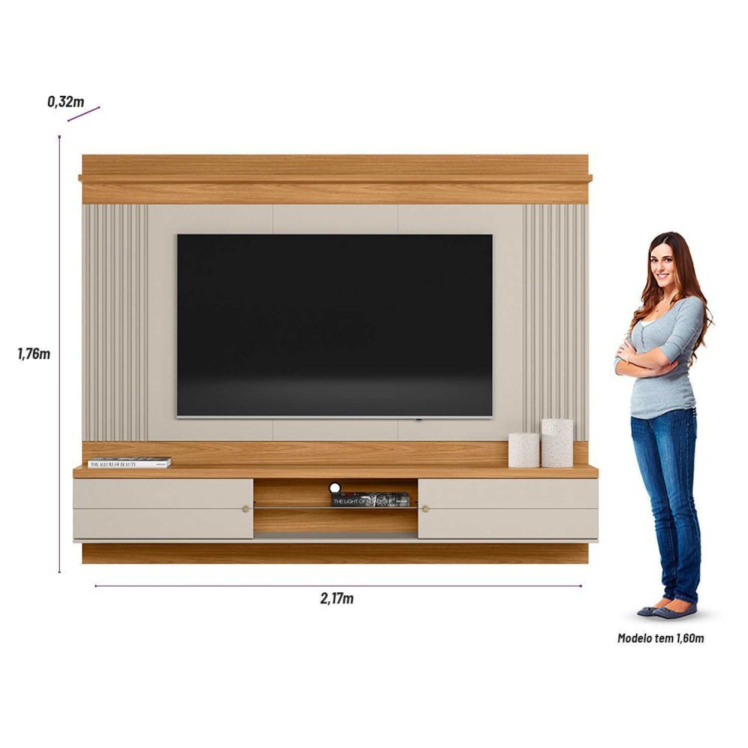 Painel Home para TV até 75 Polegadas 2 Portas 1 Prateleira Barcelona ...