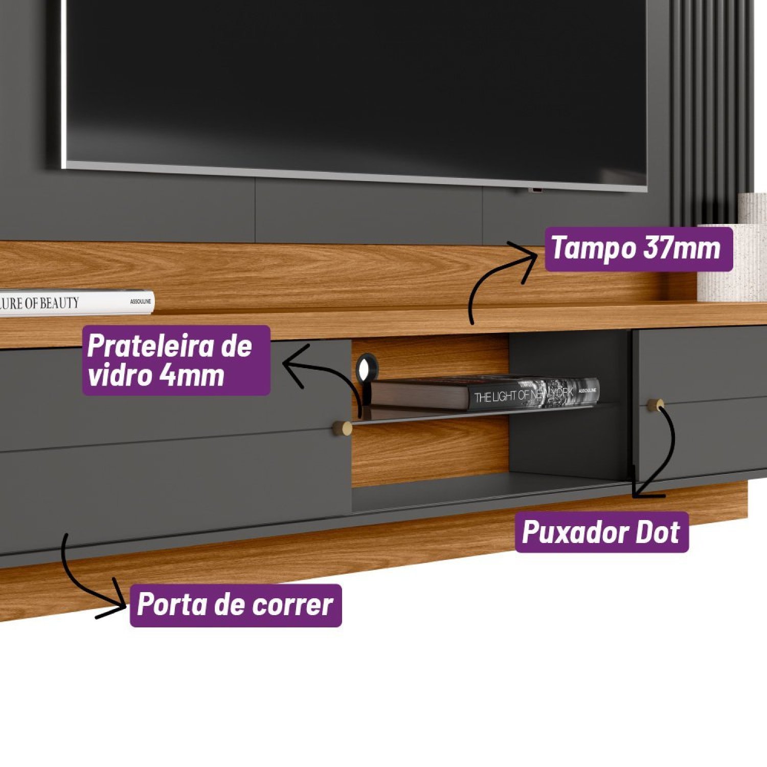 Painel Home para TV até 75 Polegadas 2 Portas 1 Prateleira Barcelona ...