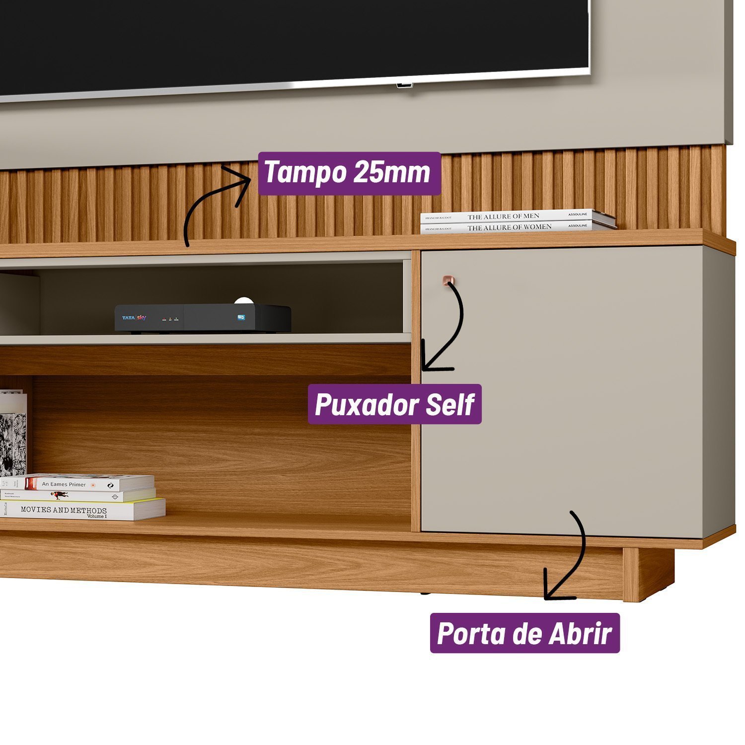 Estante Home e Theater para TV até 75 Polegadas 2 Nichos Barretos Linea Brasil | MadeiraMadeira