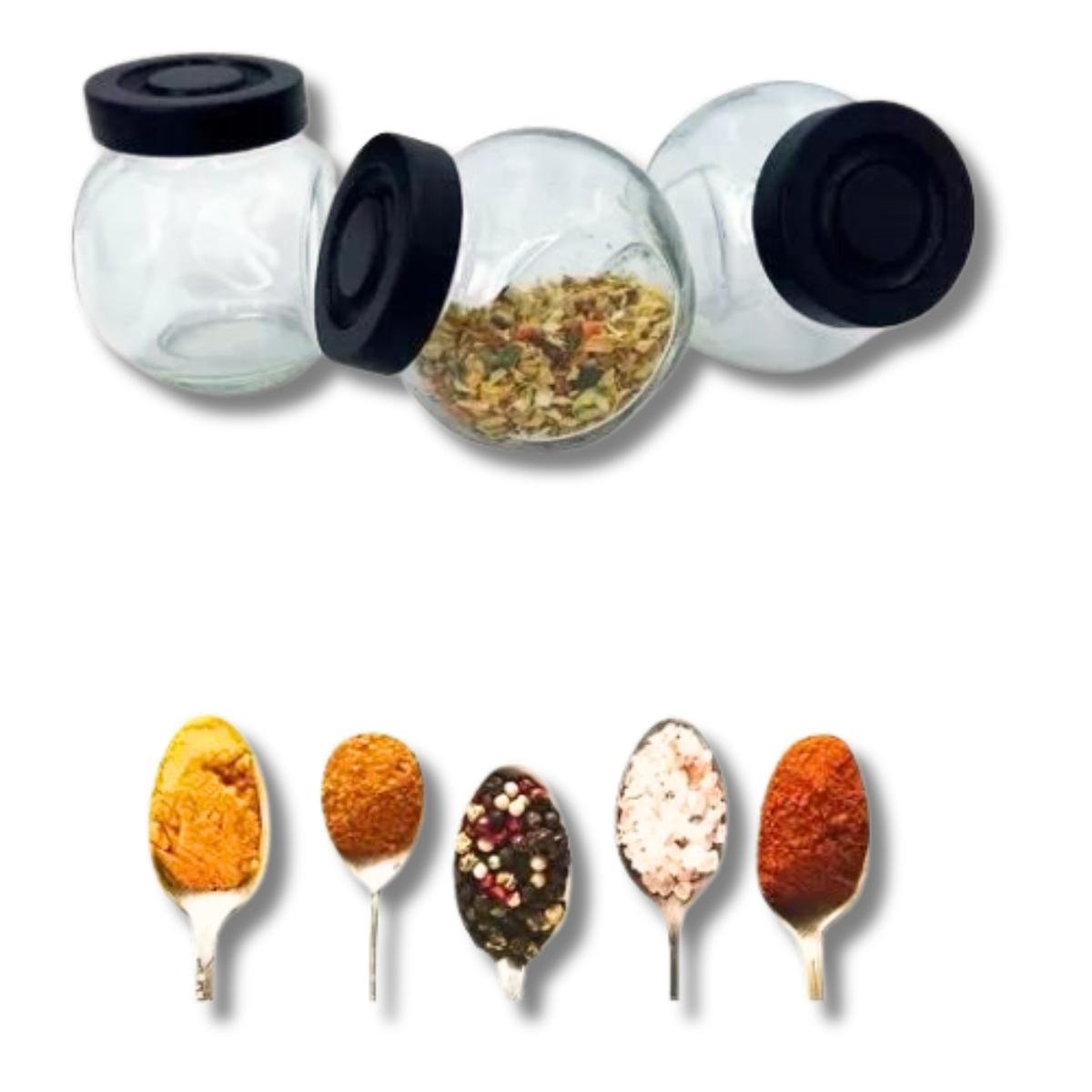 Conjunto Porta Temperos e Condimentos Kit 4 Potes de Vidro | MadeiraMadeira