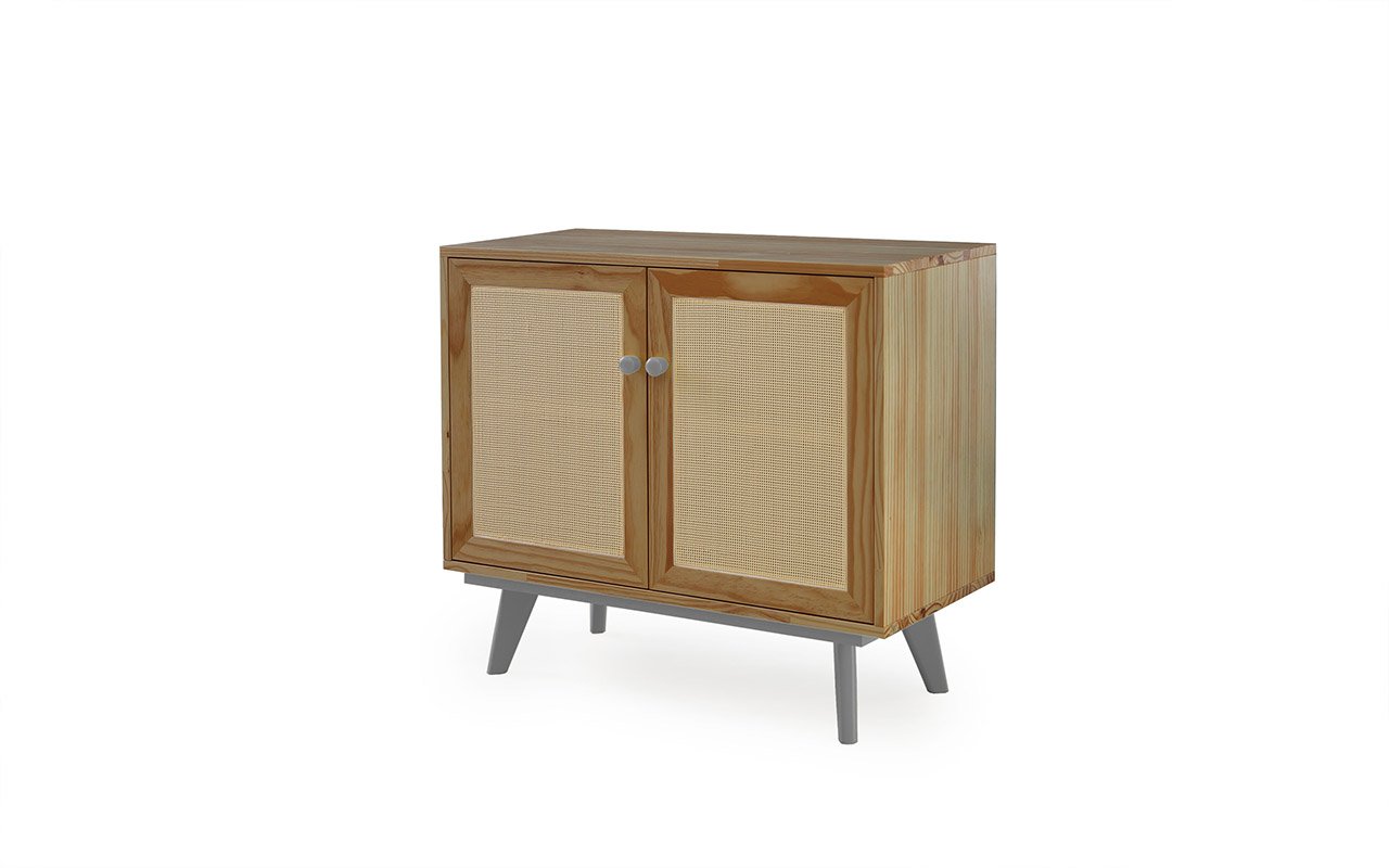 BUFFET COM PALHINHA 2 PORTAS CELESTE PUXADOR BOLINHA NÓZES E CINZA ...