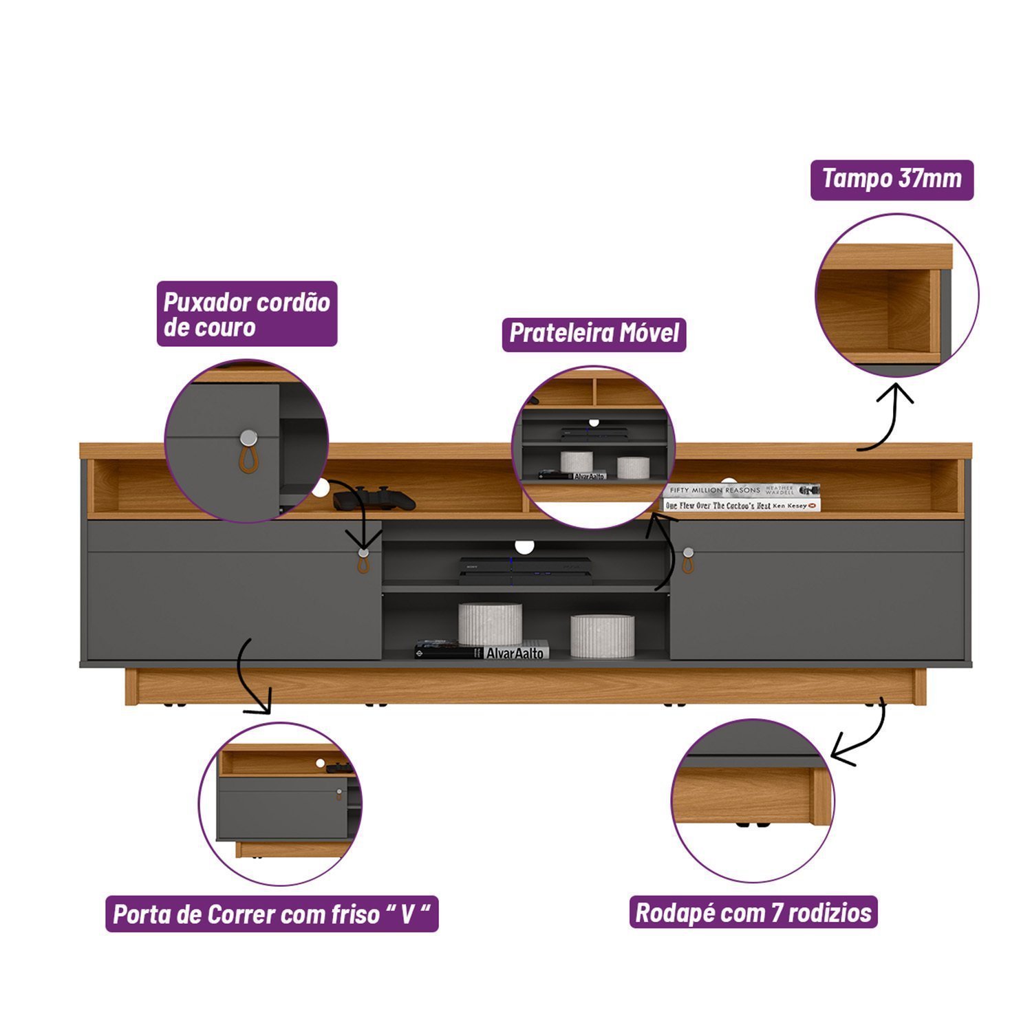 Rack para TV até 75 Polegadas 2 Portas Araçatuba Linea Brasil ...