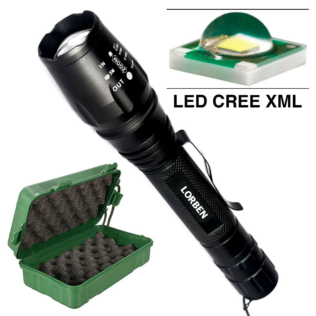 Lanterna LED CREE XML T6 Tática Lorben Recarregável Resistente a Água ...