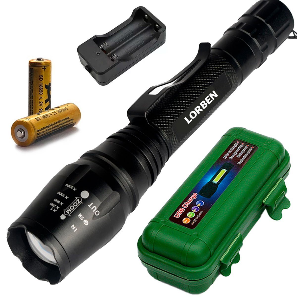 Lanterna Led Cree Xml T6 Tática Lorben Recarregável Resistente a Água Zoom de 1x a 2000x ...