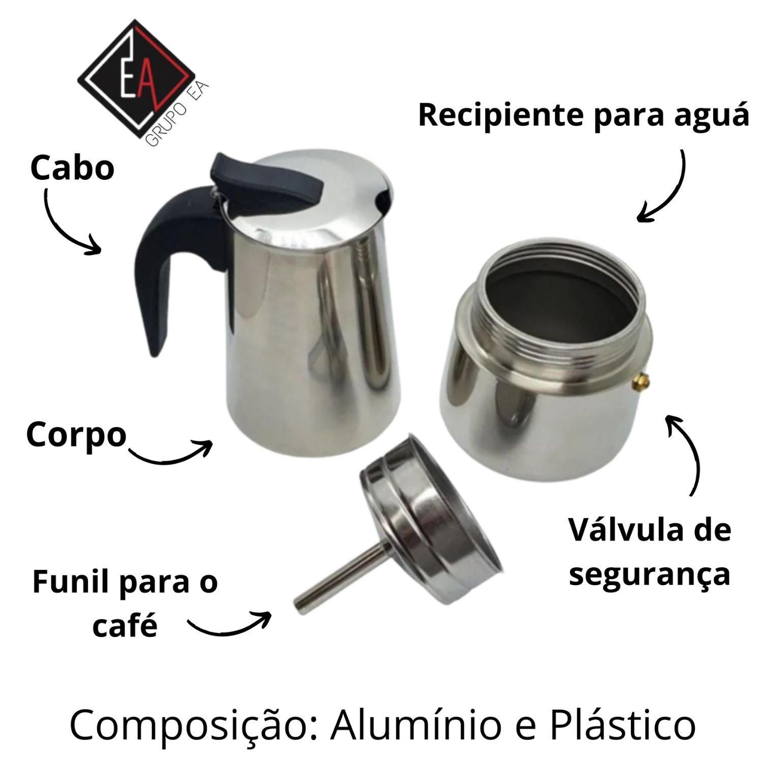 Chaleira Inox com Apito e cafeteira Italiana Long 6 Cafés | MadeiraMadeira