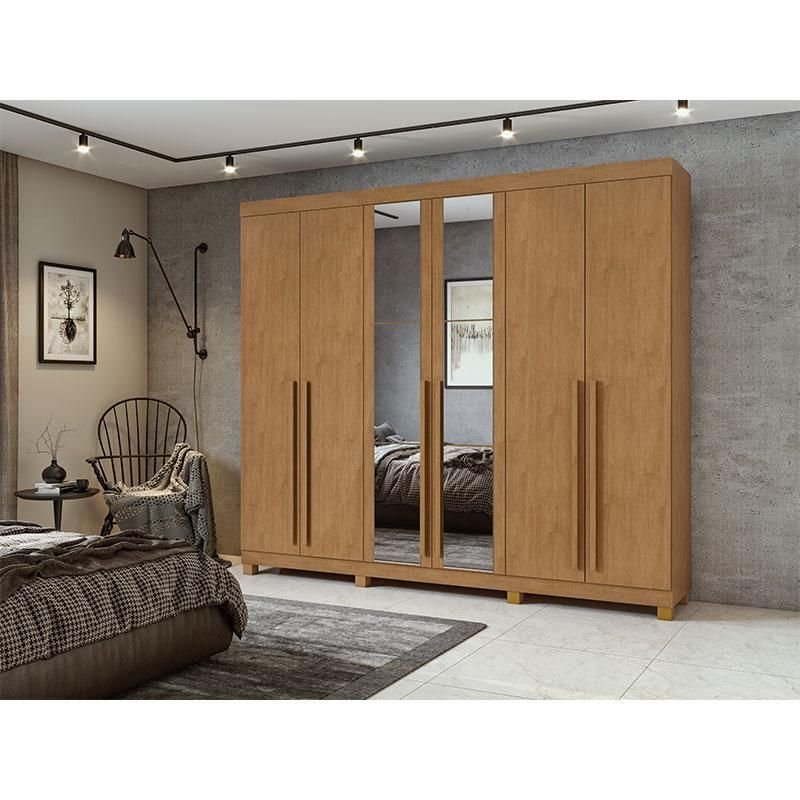 Guarda Roupa Casal Ambiente Bertha 6 Portas 2 Gavetas Amêndoa Clean com ...