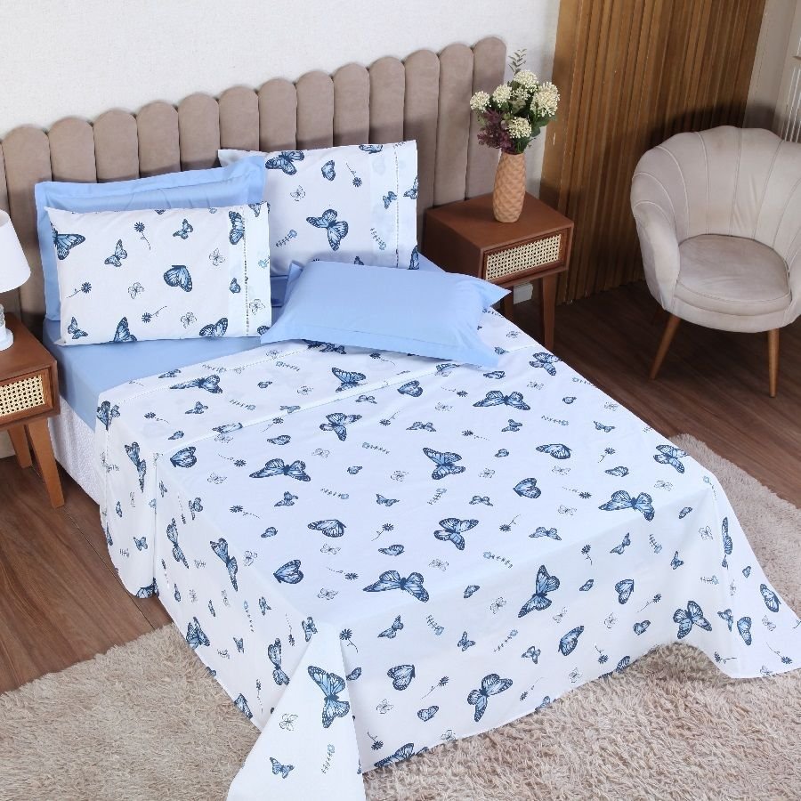 Jogo de Cama King 3p Lençol sem Elástico + Fronha 100% Algodão Percal ...