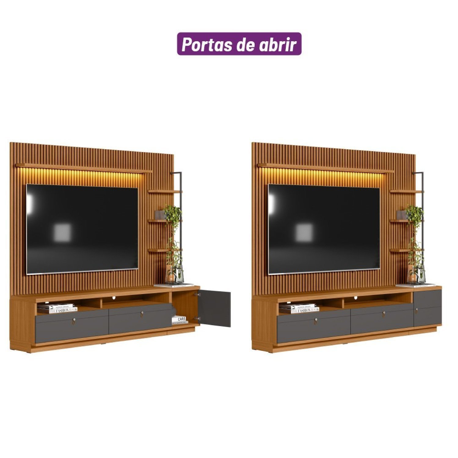 Rack com Painel para TV até 75 Polegadas com 2 Módulos Laterais LED 2 Portas Linea Brasil ...