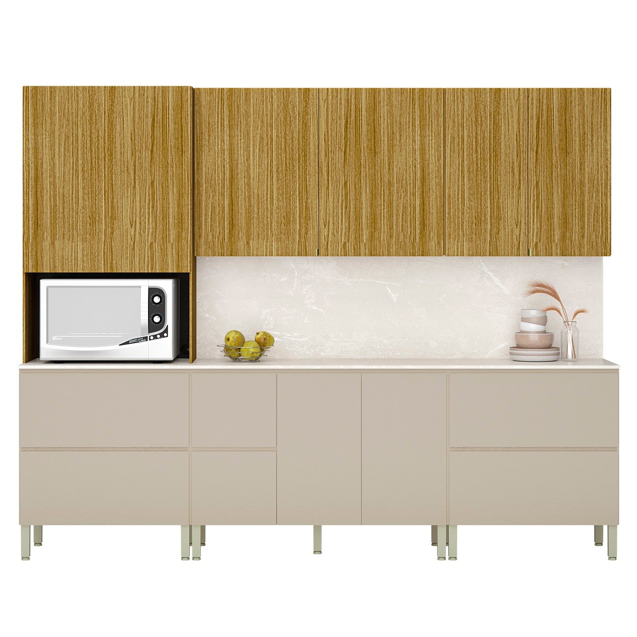 Armário de Cozinha Cp03 e Tampo 120cm Minsk K02 Vanilla/freijó - Mpozenato | MadeiraMadeira