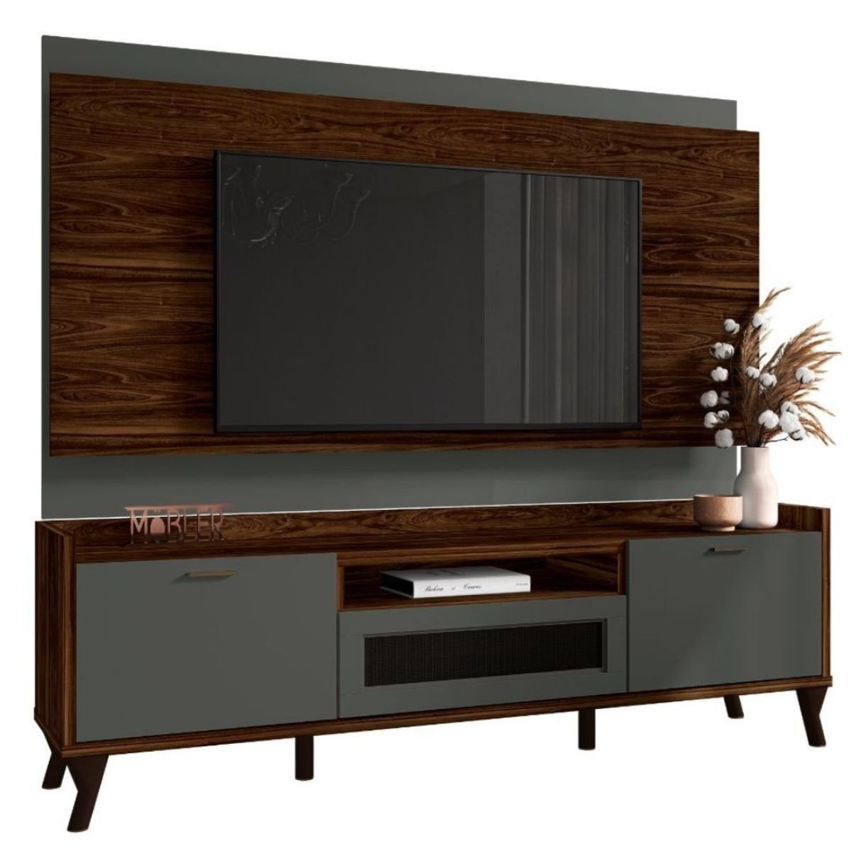 Rack Bancada Painel para Tv até 75” Arcade 180 Cm Estante:marrom Palisandro/ Cinza Régio ...