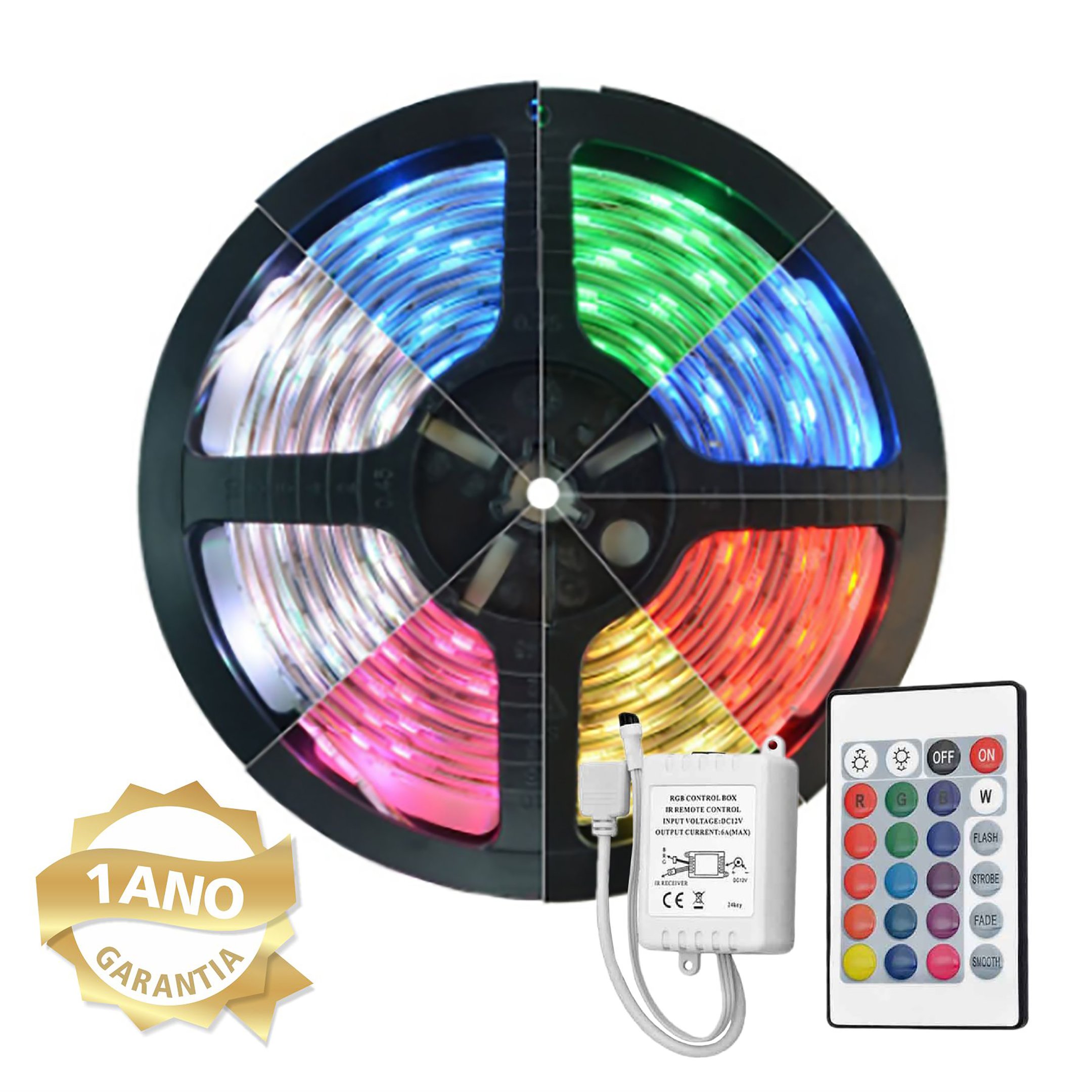 Fita Led Pop Colorida 14,4w 12v Rgb 5050 5m Pix + Controle | MadeiraMadeira