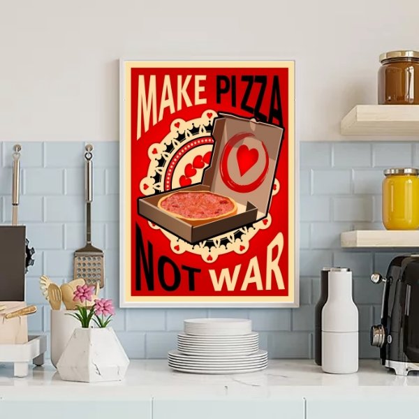Quadro Decorativo Make Pizza Not War 33x24cm:Madeira branca ...