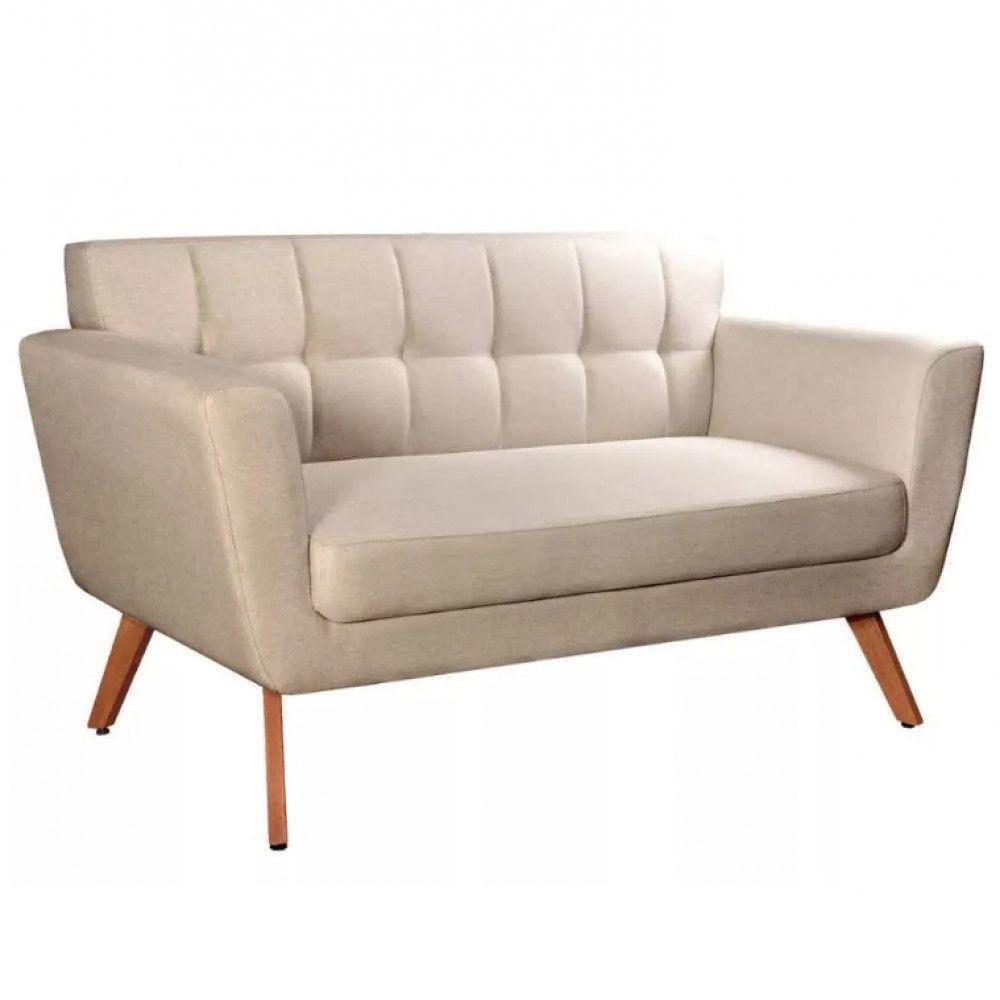 Sofá Decorativo Bruna Moderna Namoradeira Pés Madeira Bege | MadeiraMadeira