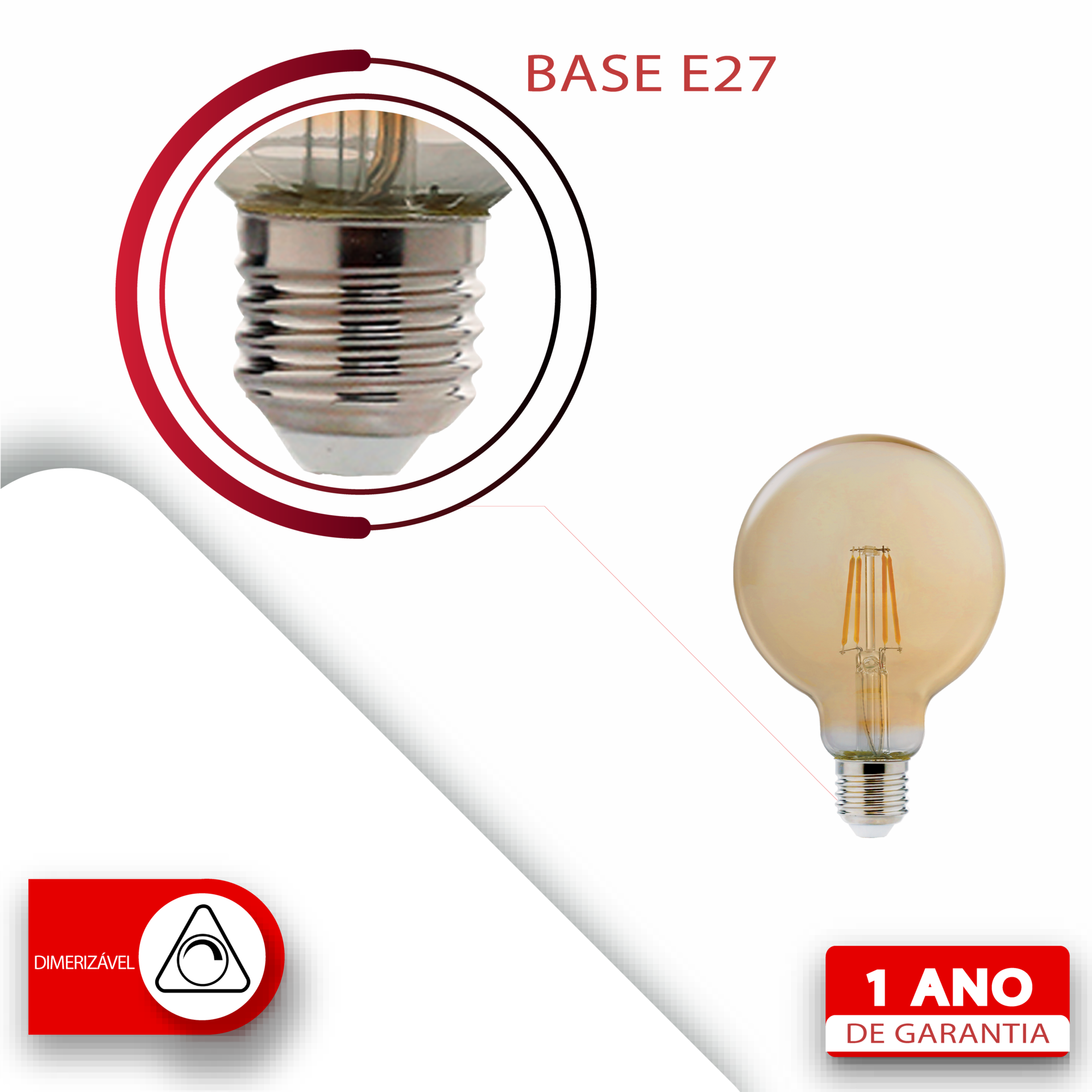 Kit 5 Lâmpada Led RETRÔ Globo G125 E27 4W AMBAR 2200K Bivolt ...