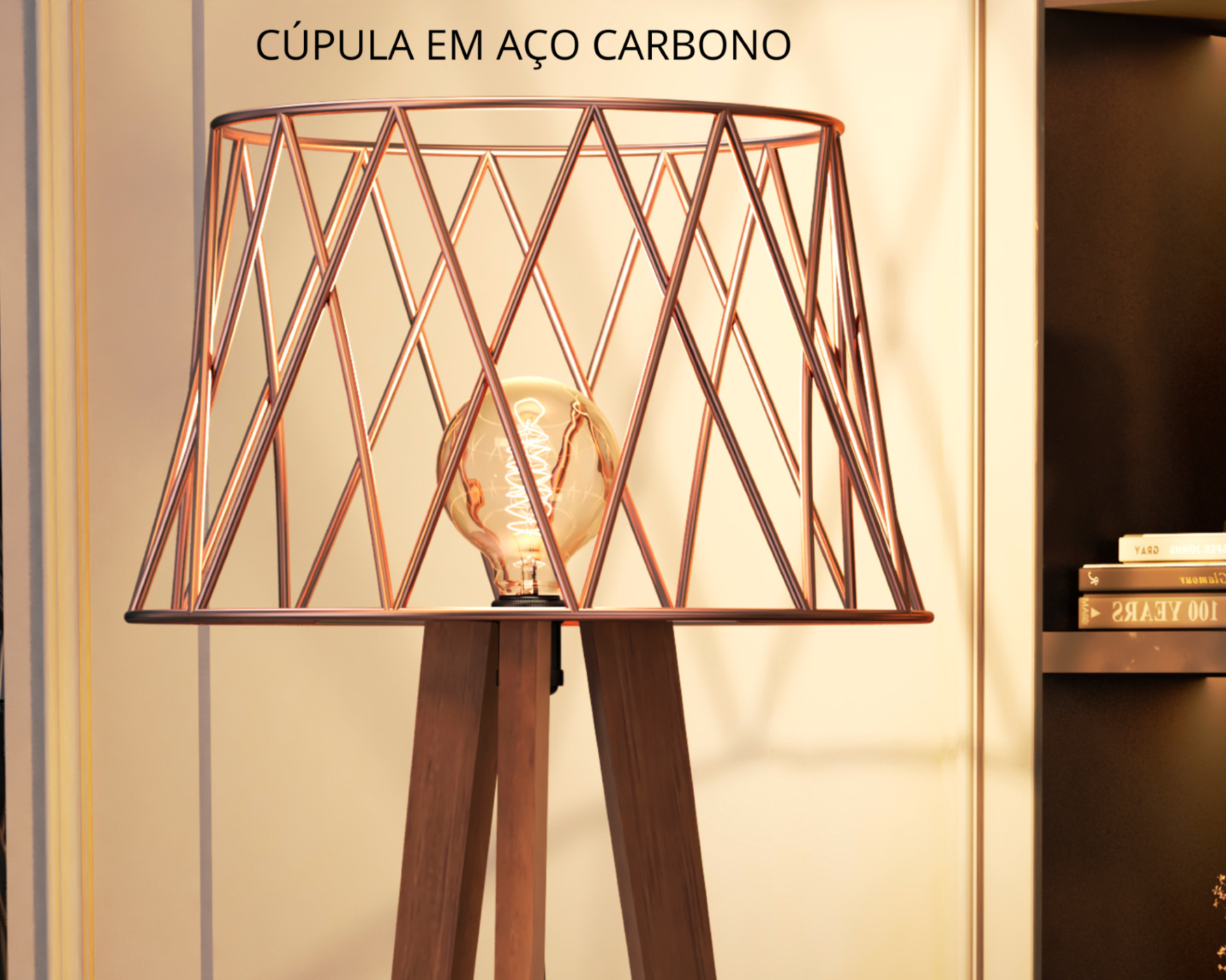 Abajur Luminária de Chão com Cupula em Aço Pés de Madeira:bronze ...