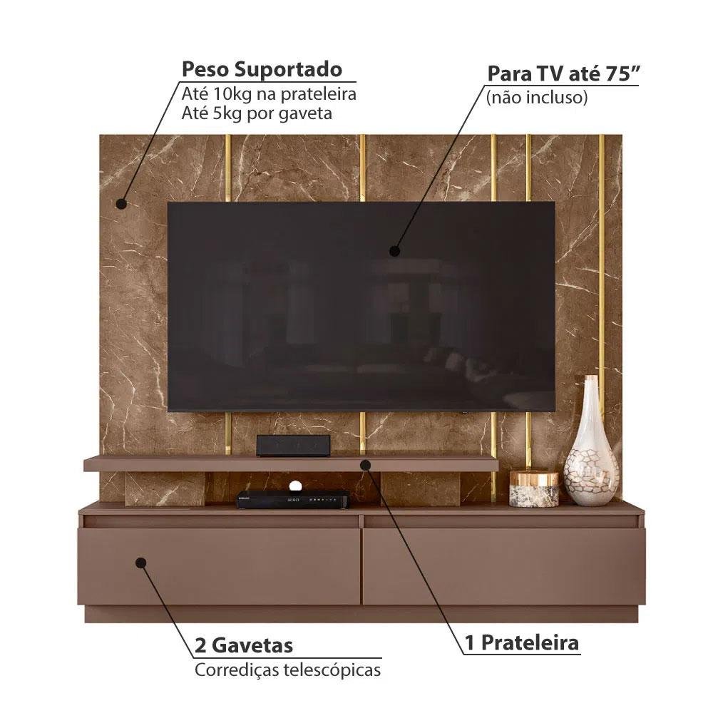Rack com Painel Apolo para TV de 75 Pol Imperial Sépia | MadeiraMadeira