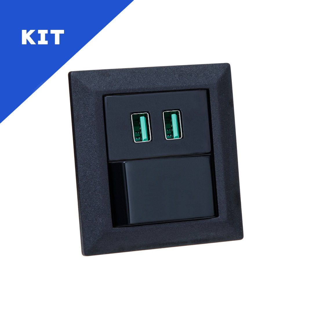 Kit Espelhos de Tomadas Duplo Chanf 2 Usb 4.9a 1 Interrup:preto ...