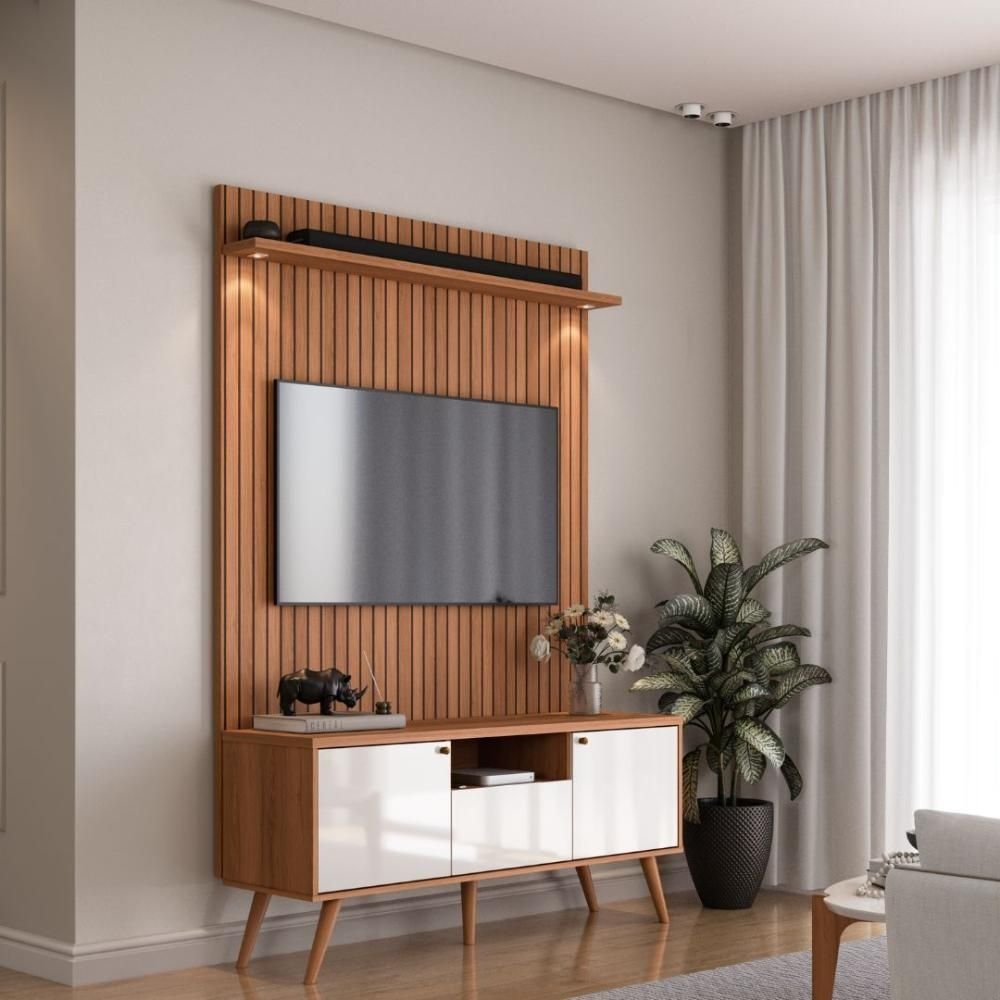 Rack Movelove 2 Portas e 1 Gaveta com Painel Led Efeito Ripado para Tv ...