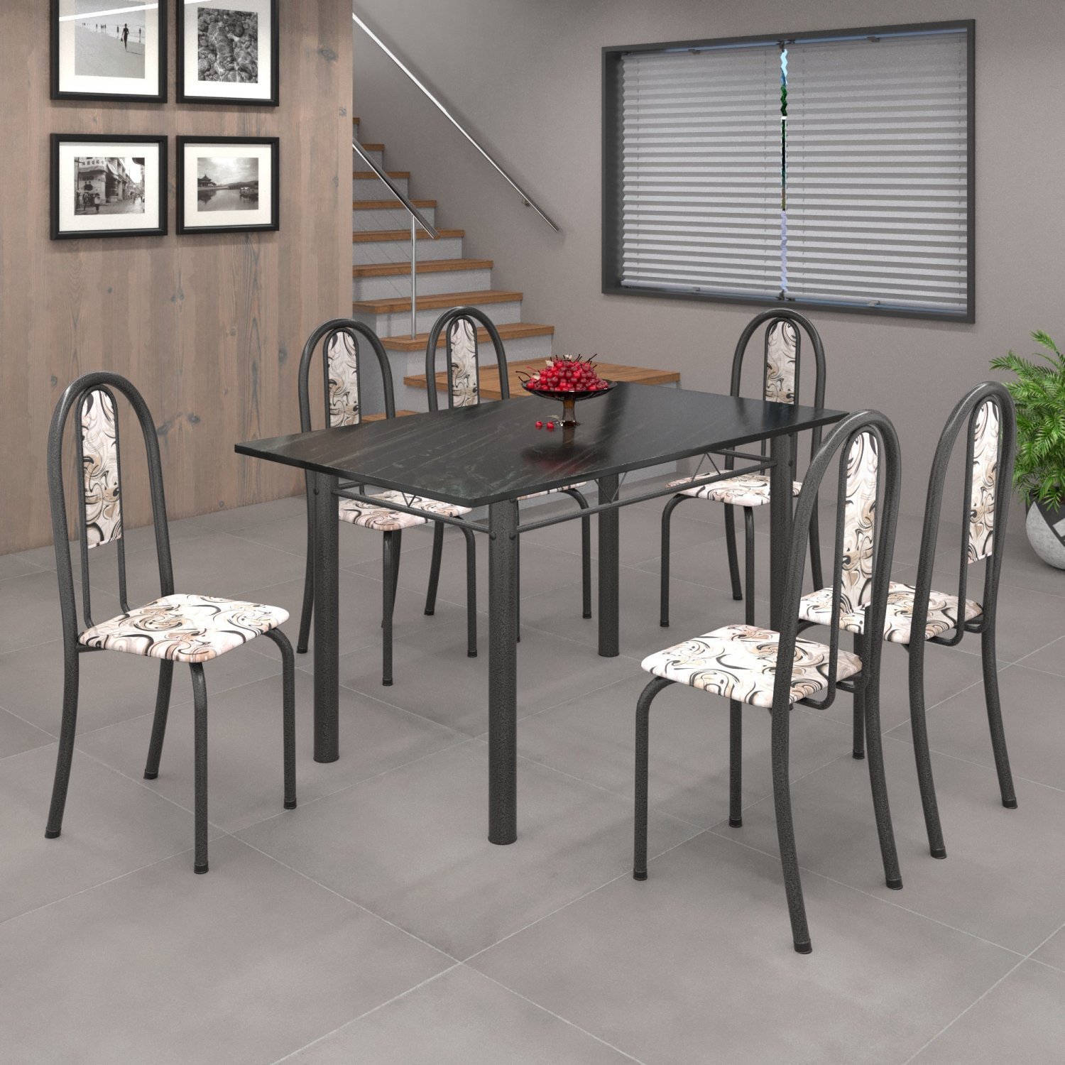 Conjunto de Mesa 140x75cm Tampo de Ardósia com 6 Cadeiras Iris A | MadeiraMadeira