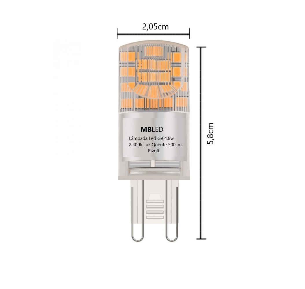 Kit Lâmpadas Led G9 Halopin 4,8w Bivolt Luz Quente 2400k - Luz Quente ...