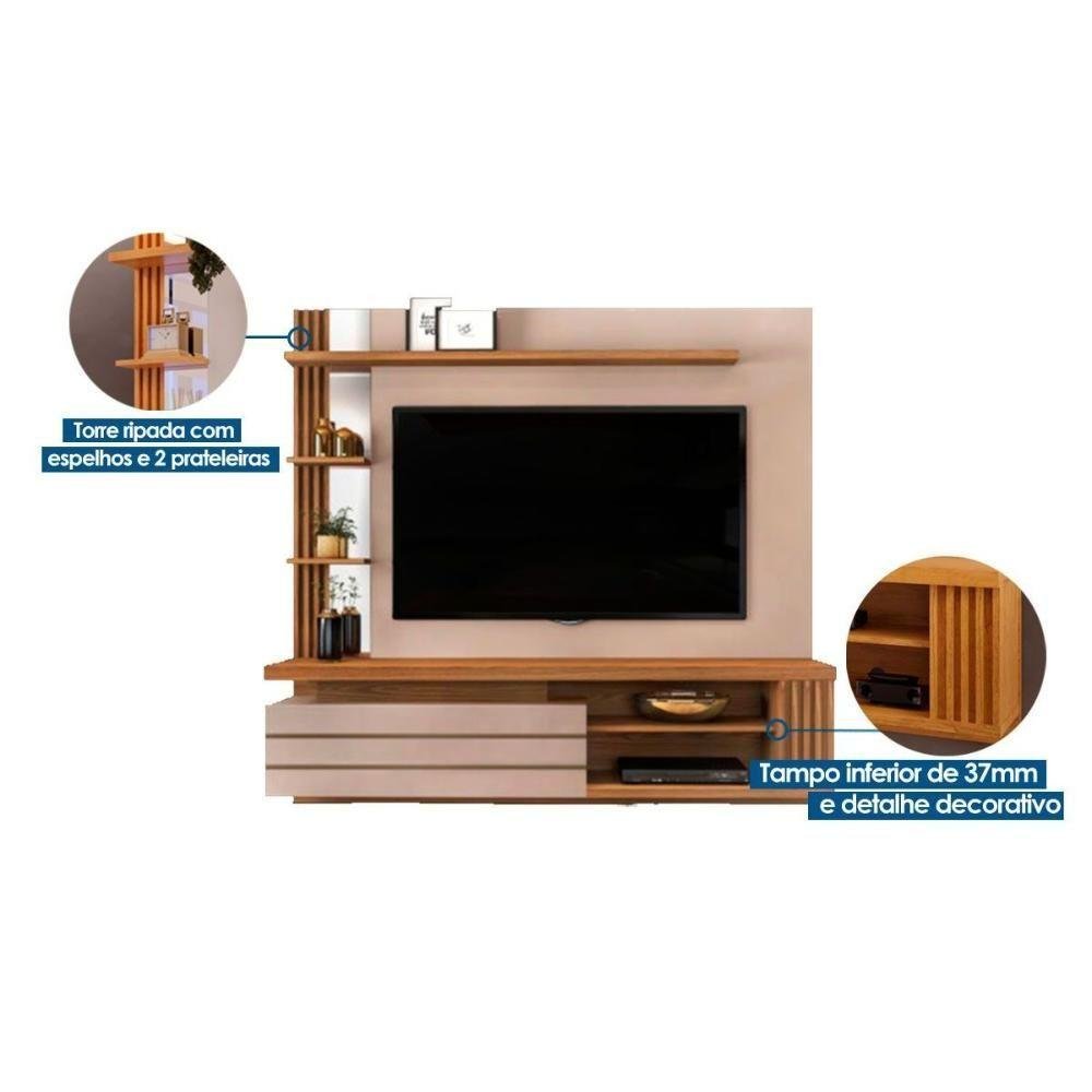 Painel Home P-tv até 55 Polegadas Marin C- Prateleiras e Bancada 160x153cm Off White-freijó Dj ...