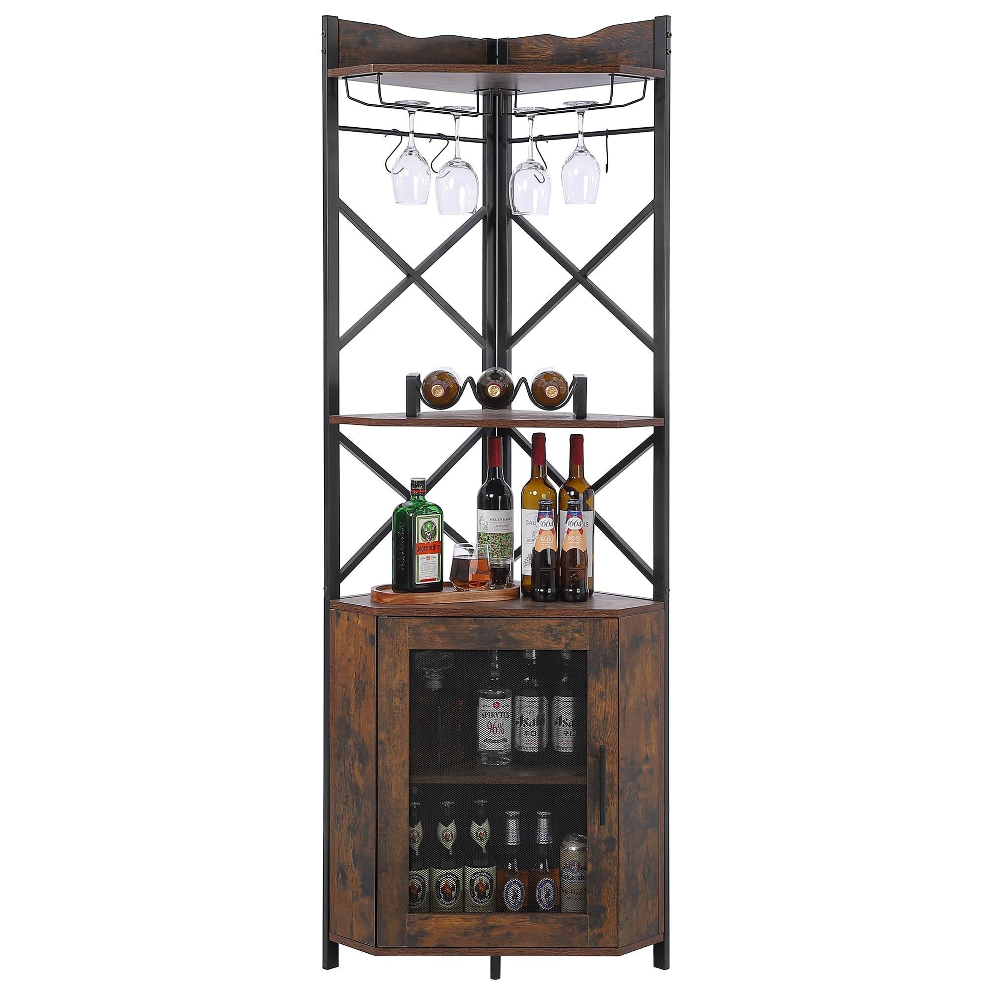 Takywep Bar de Canto 5 Andares com Porta-vinhos e Vidros Preto ...