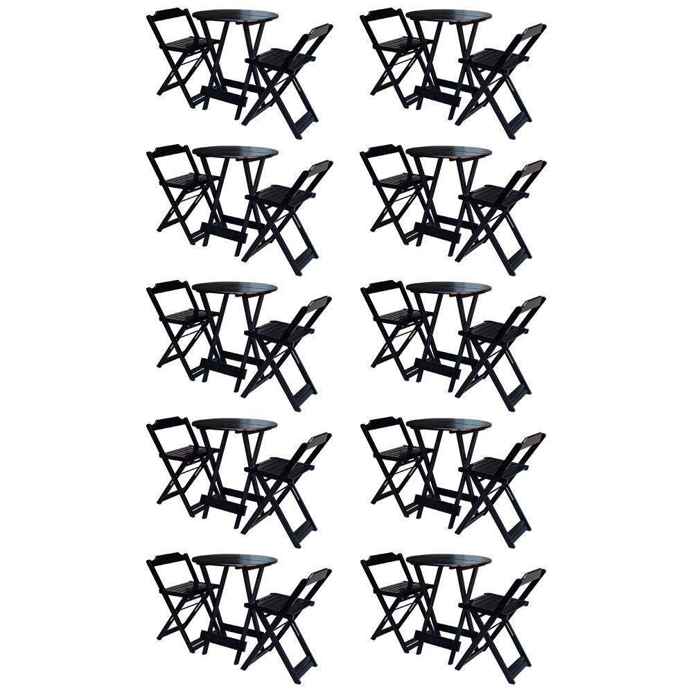 Kit 10 Jogos De Mesa Bistrô De Madeira Com 2 Cadeiras Dobravel Preto - Preto | MadeiraMadeira