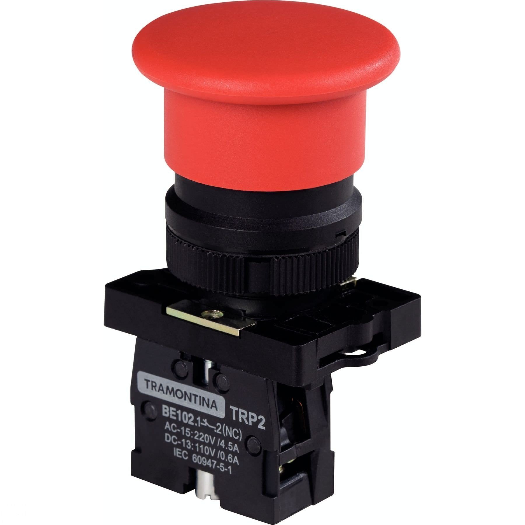 Botão Cogumelo Tramontina TRP2-EC42 1NF Vermelho com Base de Plástico ...