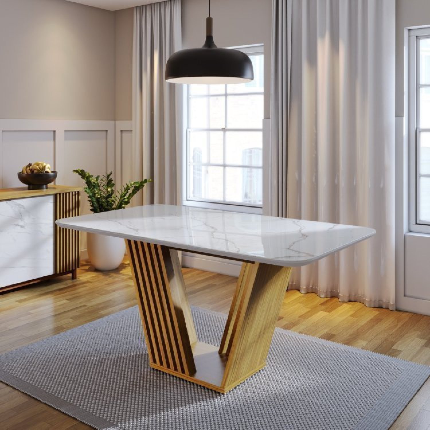 Conjunto Mesa Tampo Marmorizado com 6 Cadeiras Ibiza Ediane Yescasa | MadeiraMadeira