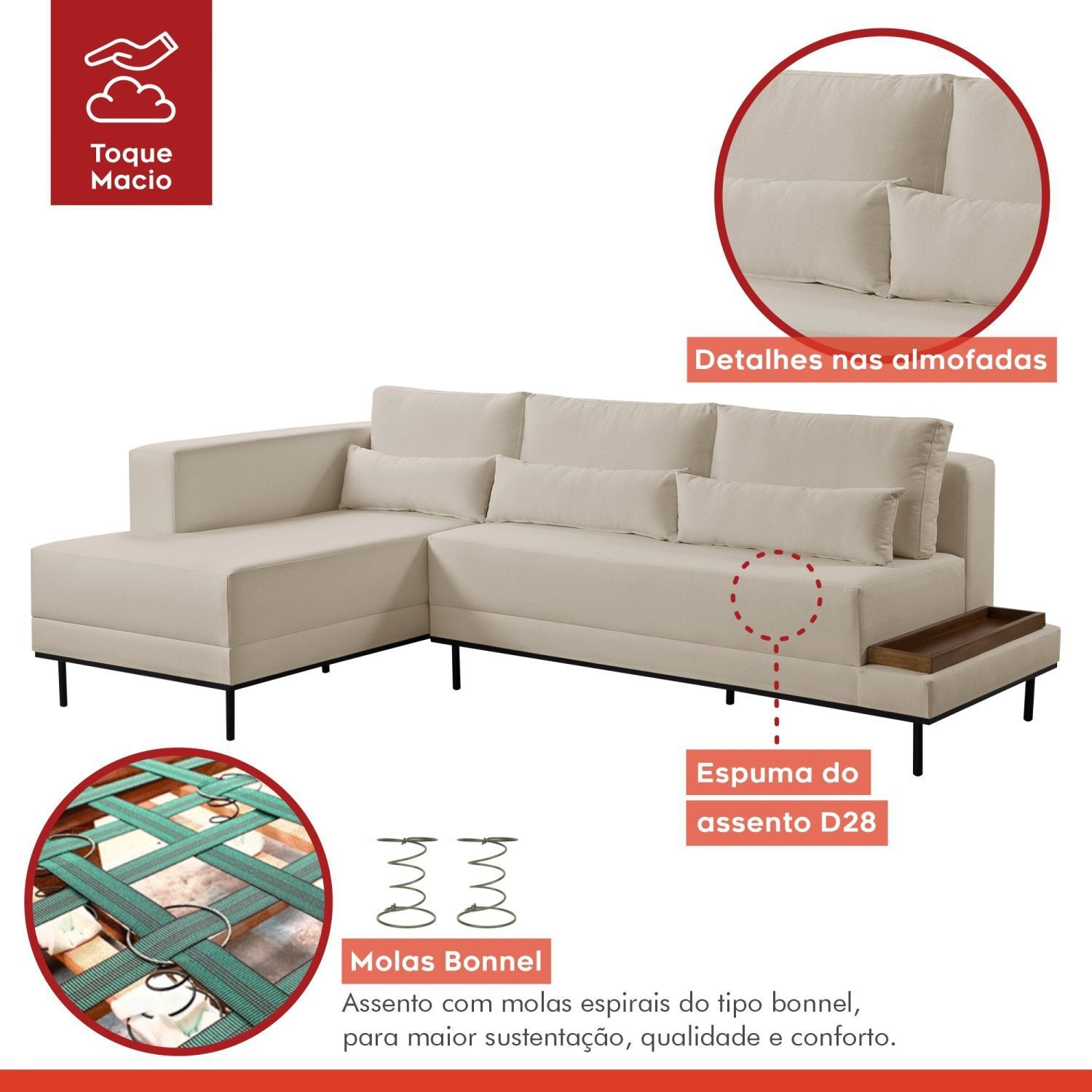 Sofá de Canto 3 Lugares 256cm M174 | MadeiraMadeira