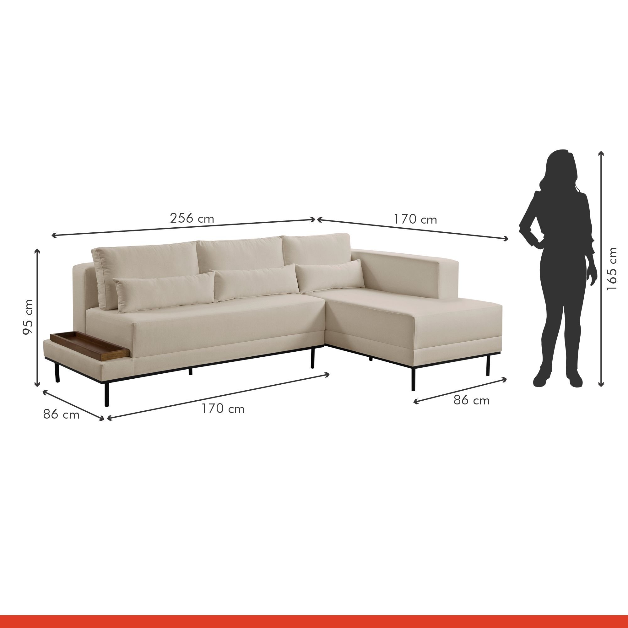 Sofá de Canto 3 Lugares 256cm M174 | MadeiraMadeira
