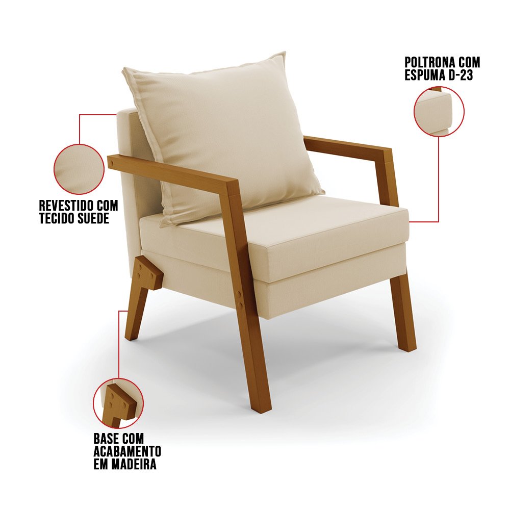 Poltrona Alice Suede Base de Madeira - D'Rossi DRossi Marrom Rato | MadeiraMadeira