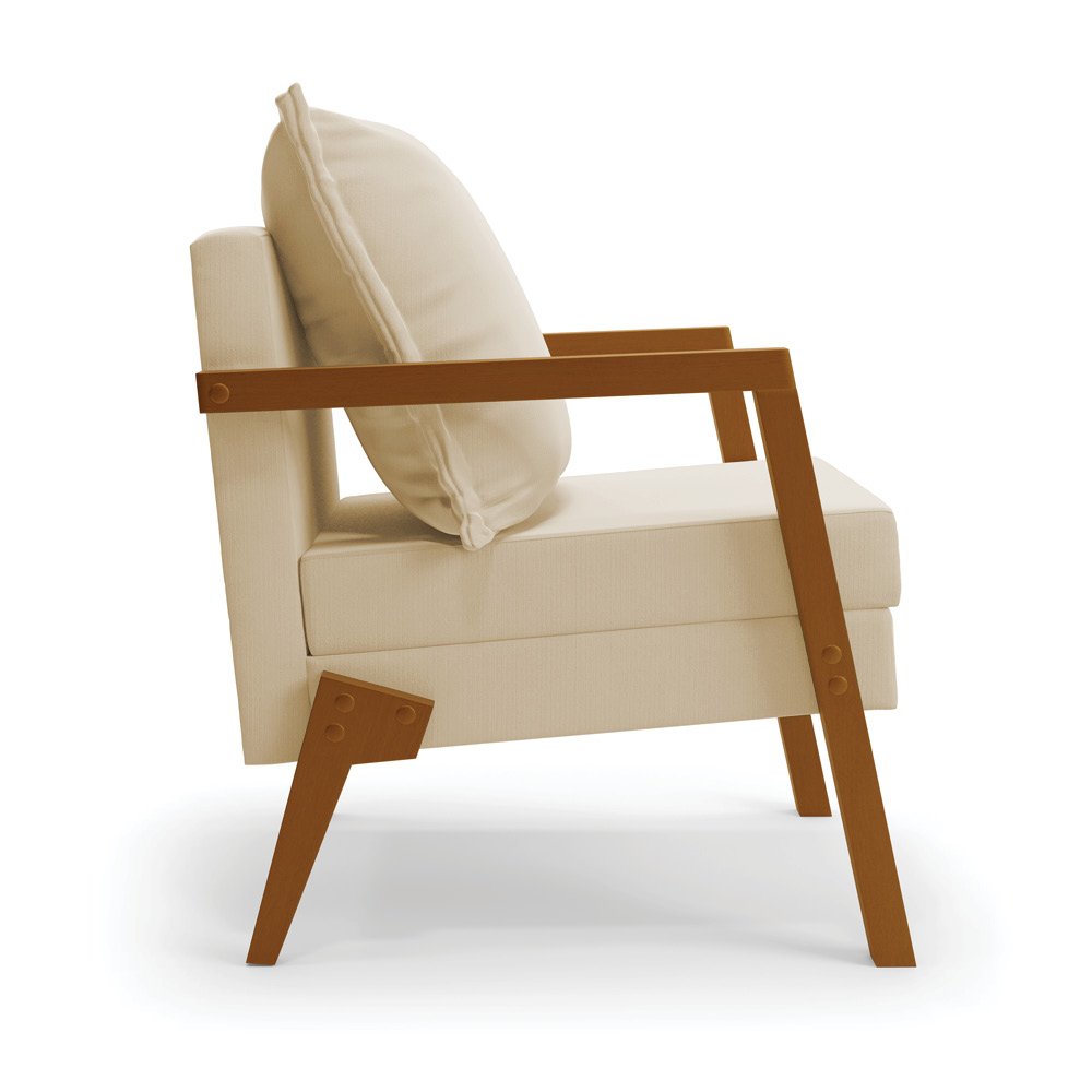 Poltrona Alice Suede Base de Madeira - D'Rossi DRossi Marrom Rato | MadeiraMadeira