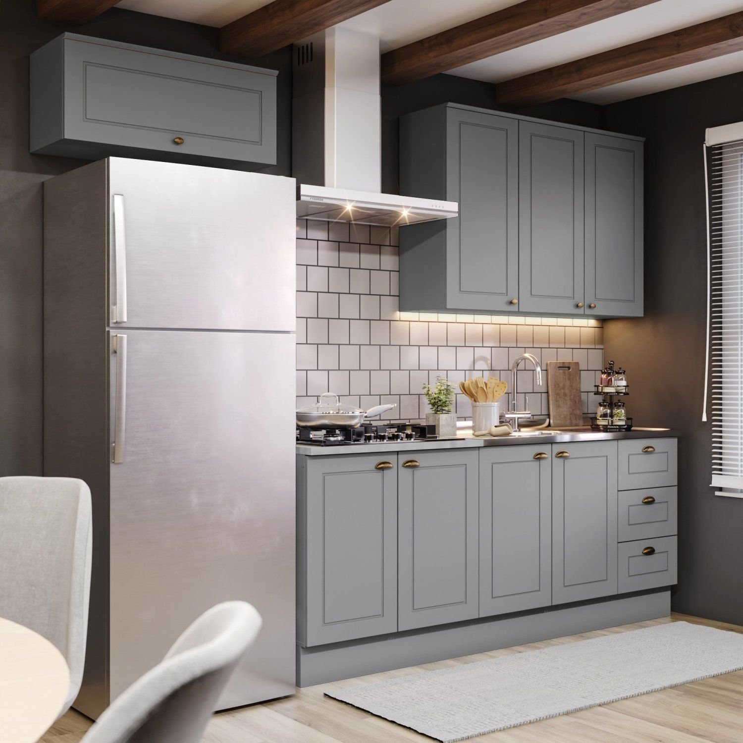 Cozinha Compacta Modulada 4 Peças Emily Cinza/Calcare | MadeiraMadeira