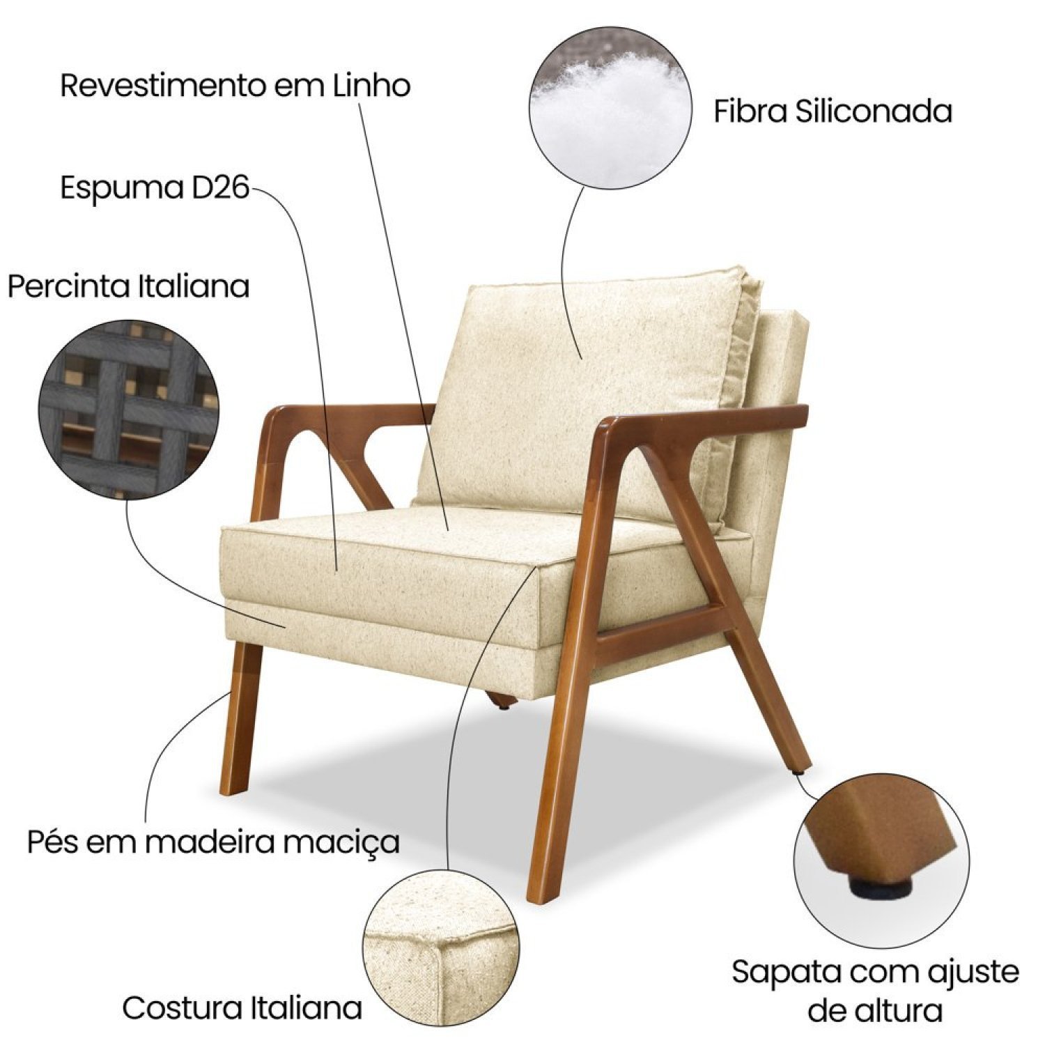 Poltrona Lier Linho | MadeiraMadeira